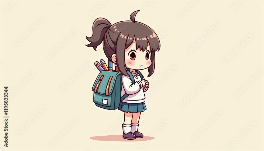 4K HD Wallpaper of Anime chibi girl with a backpack full of school ...