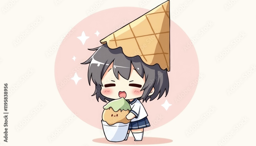 4K HD Wallpaper of Anime chibi character with an ice cream cone hat ...