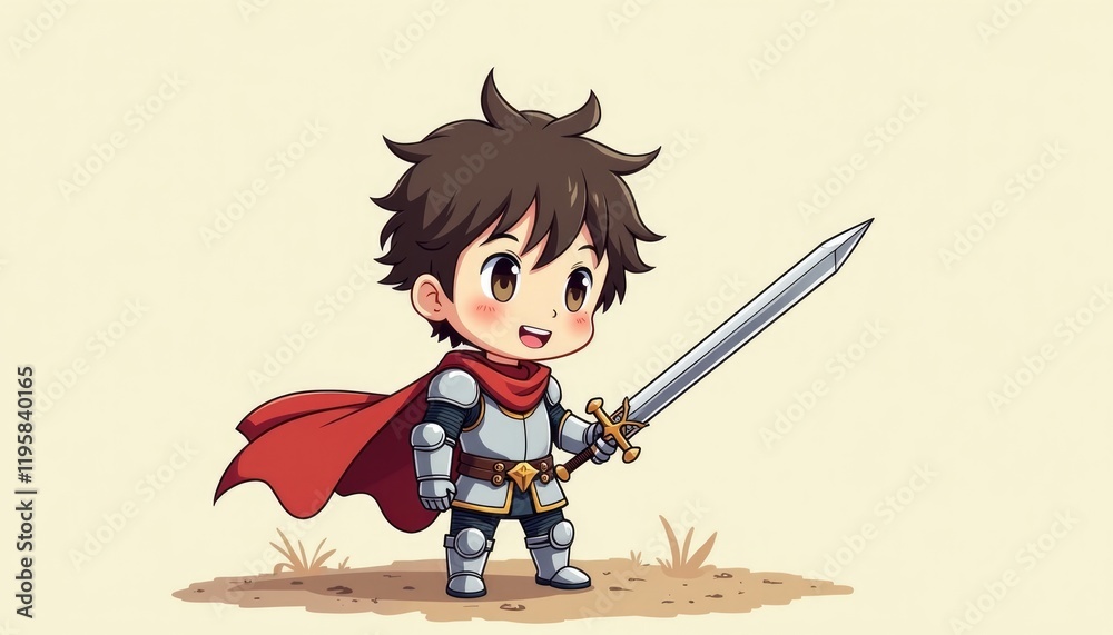 4K HD Wallpaper of Anime chibi boy with a mini sword, pretending to be ...