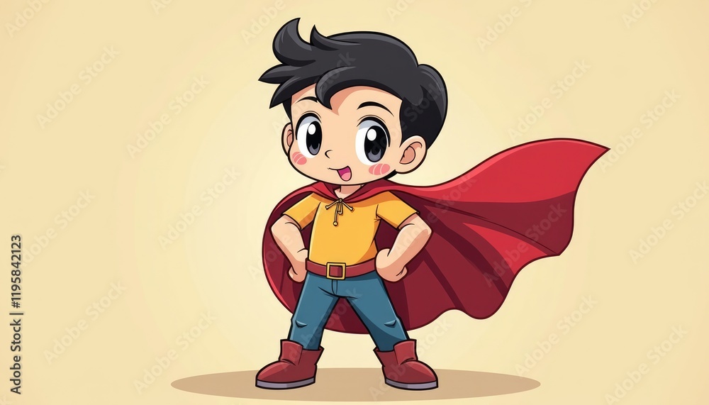 4K HD Wallpaper of Anime chibi boy in a red cape, posing heroically ...