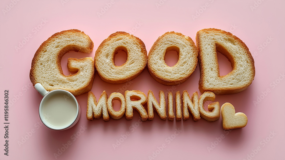 words good morning made from toasted bread with a mug of coffee on a ...