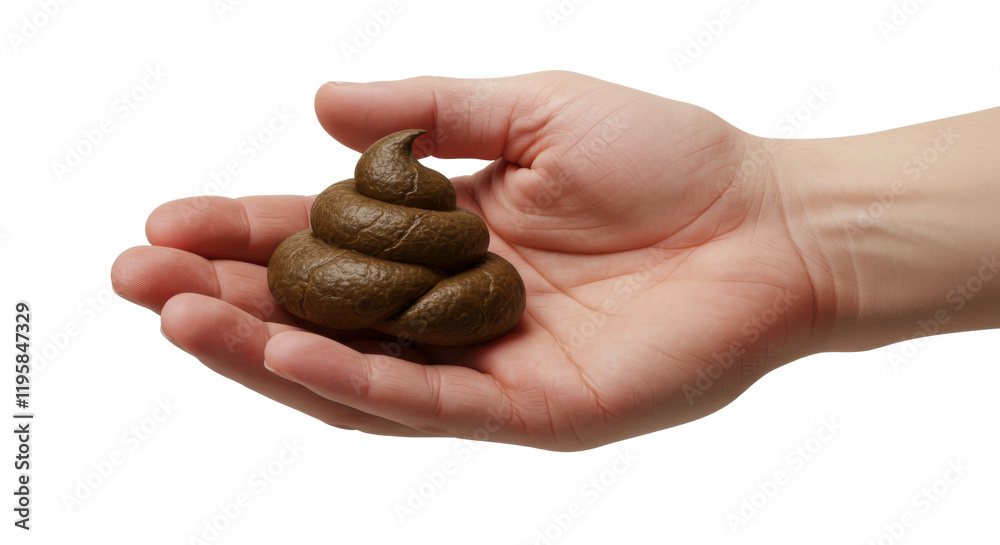 Foto de Stock Hand & Fingers holding a piece of poop, turd fecal matter ...