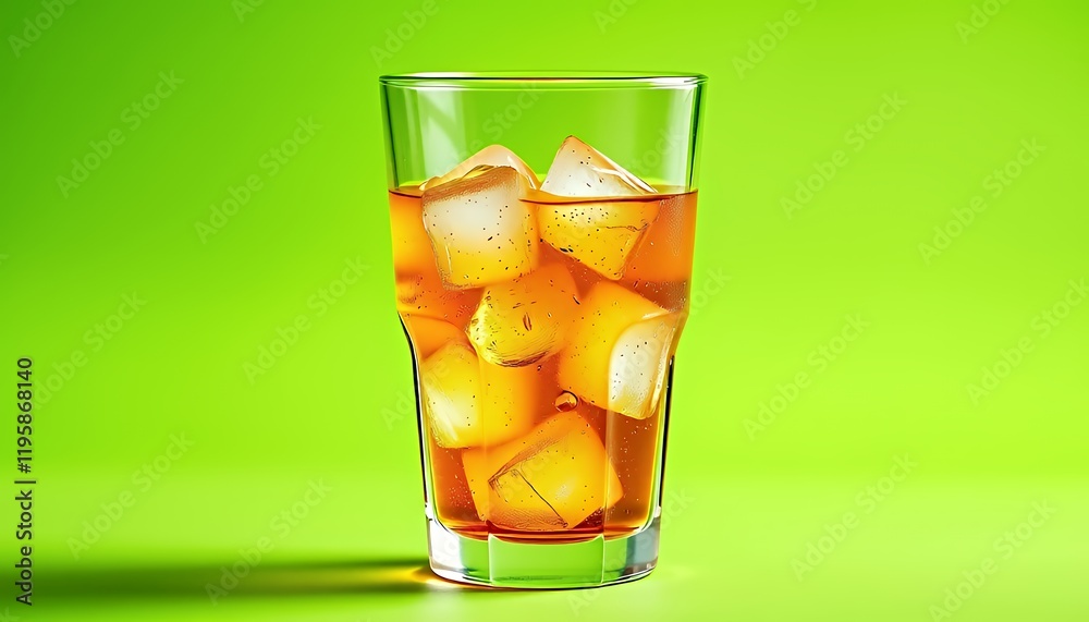 Refreshing Iced Tea in a Clear Glass with Ice Cubes Isolated on Green ...