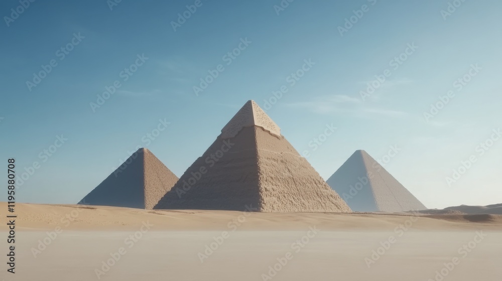 The image depicts the iconic Egyptian pyramids set against a vast ...