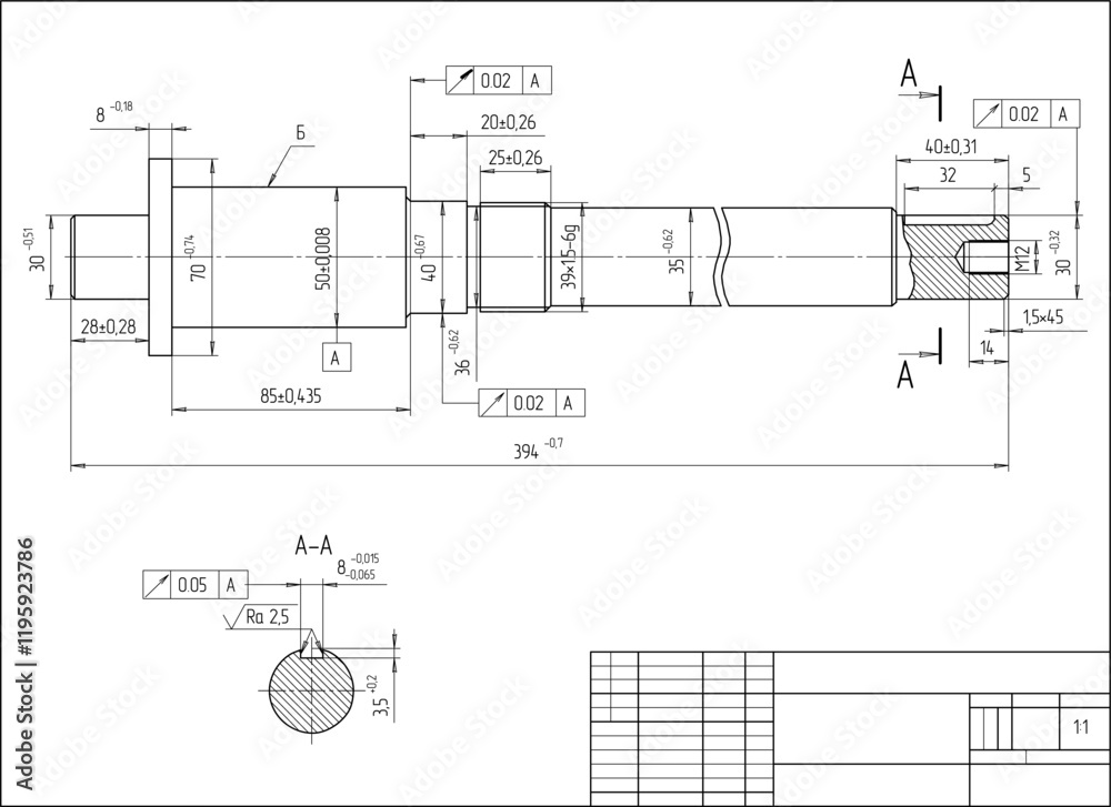 Assembly drawing of shaft of electrical reducer. Vector design of steel ...
