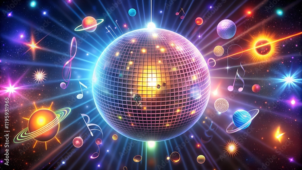 Disco ball light music Space Stars Cosmos Planets Earth Moon Sun ...