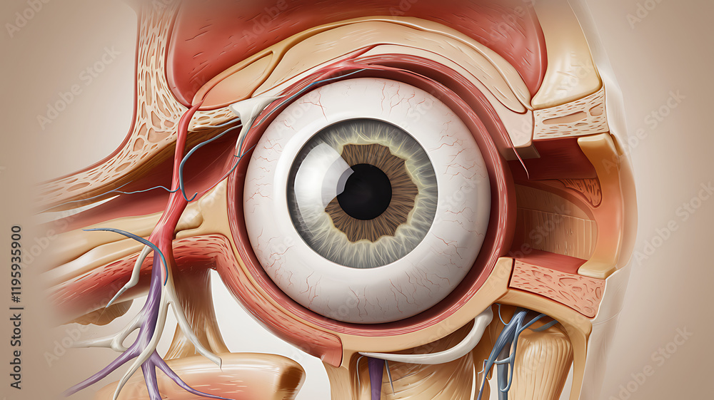 Human Eye Anatomy: Cross-Section with Surrounding Structures Stock ...