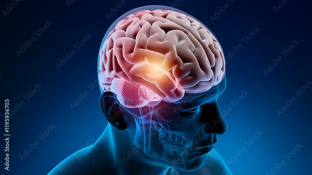 Human Brain Anatomy: 3D Model with highlighted Temporal Lobe Stock ...