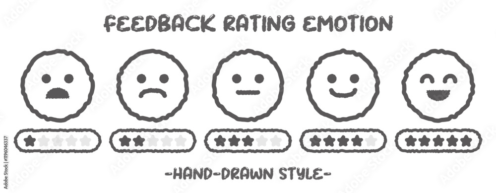 Hand drawn style feedback emoticons outline rating emoji icon set with ...