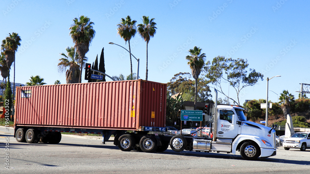 Los Angeles, California – January 13, 2025: Freight Truck carrying a ...