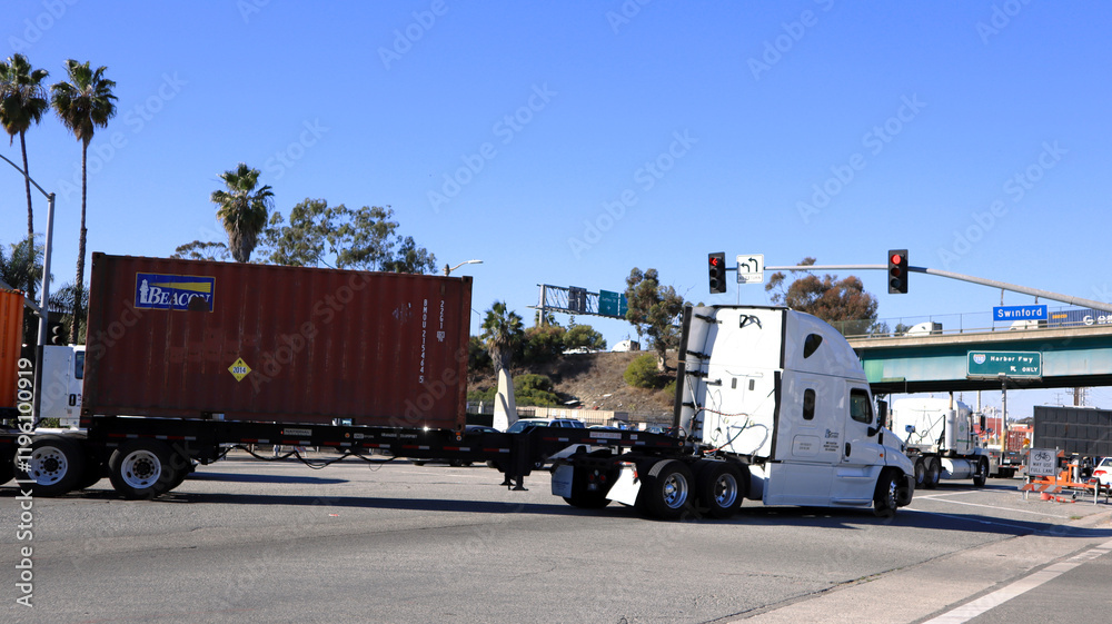Los Angeles, California – January 13, 2025: Freight Truck carrying a ...
