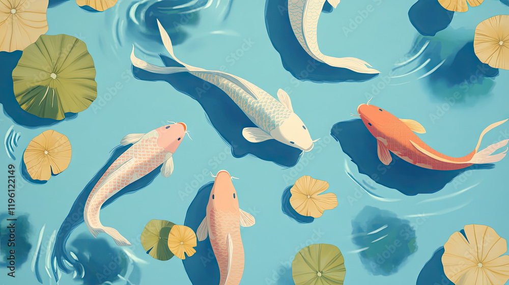 Vector illustration of koi fish, simple flat style with simple lines ...