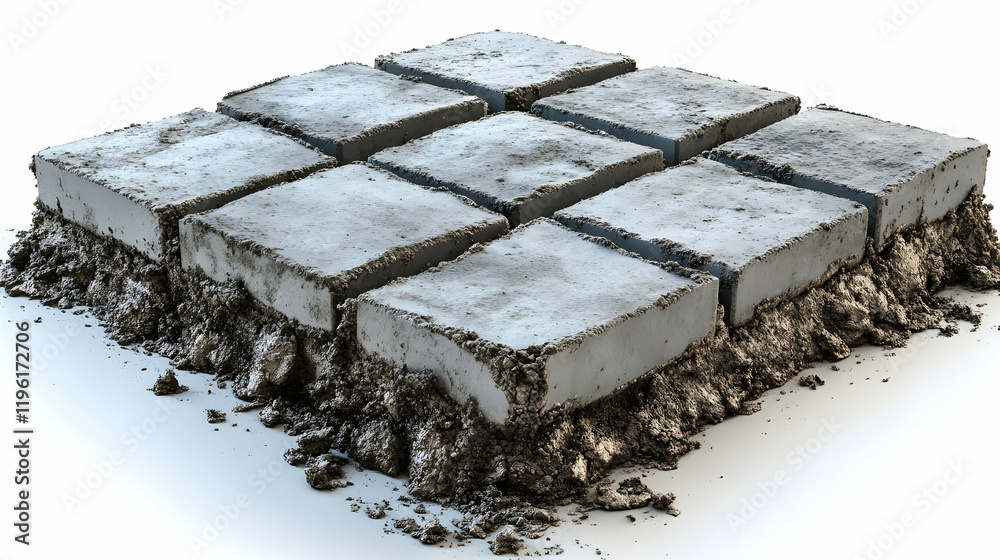 Nine Concrete Paving Stones Set in Mortar, pavers, cement, construction ...