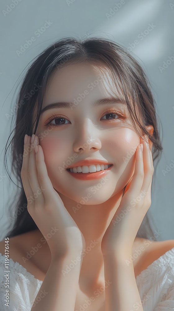 25-year-old Japanese woman, doing skincare in a beauty salon, both ...