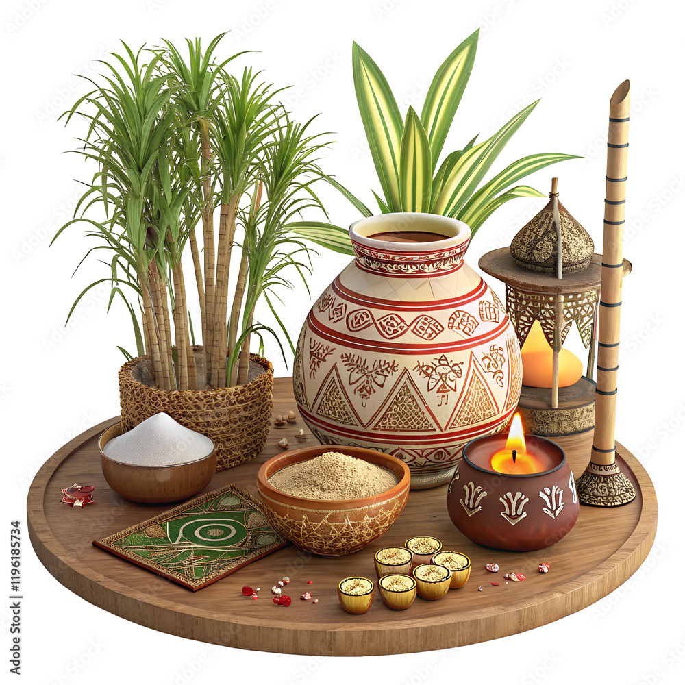product display, pongal festival in white background with pongal pot ...