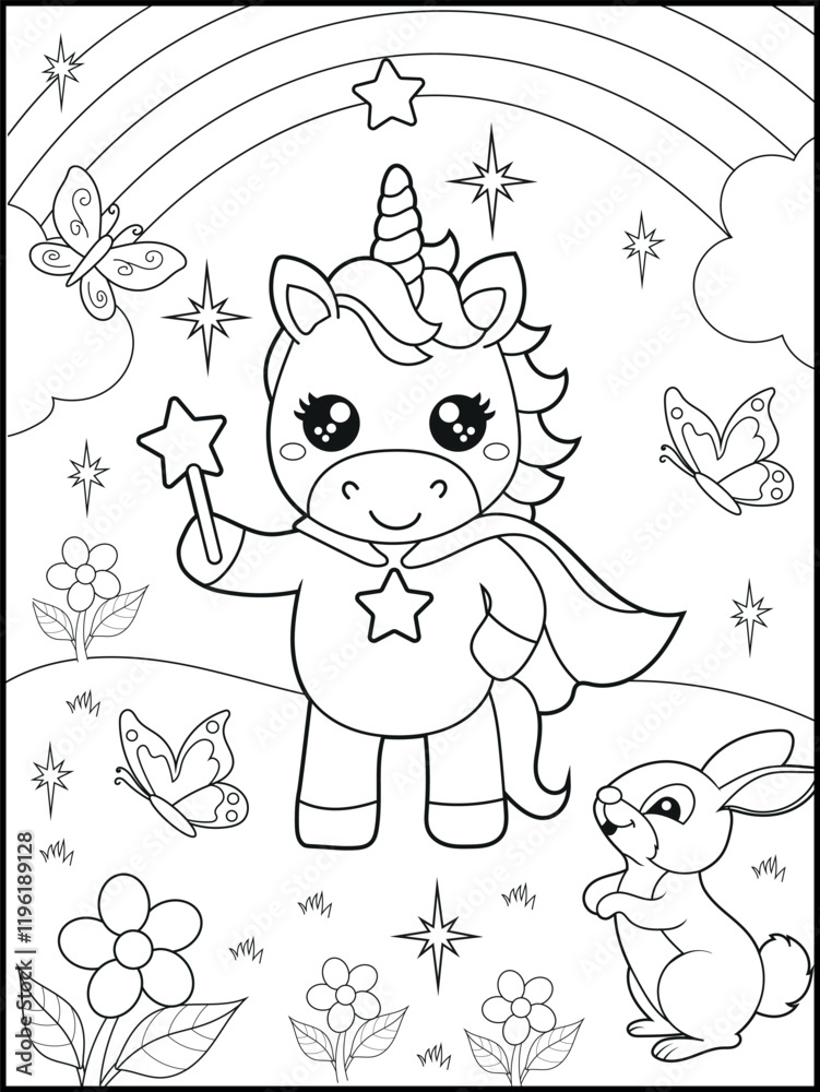 Superhero Unicorn Coloring Page for Kids. A Fun and Printable Black and ...