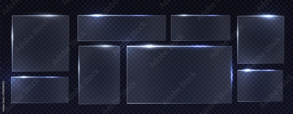 Glass frame collection with neon light edges - transparent rectangular ...