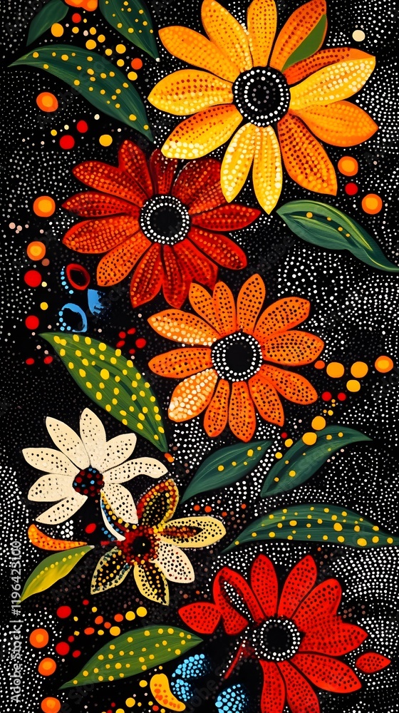 36. An Aboriginal Australian fabric with dot painting patterns ...