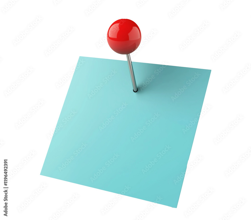 note paper with push pin, Transparent background, on white background ...