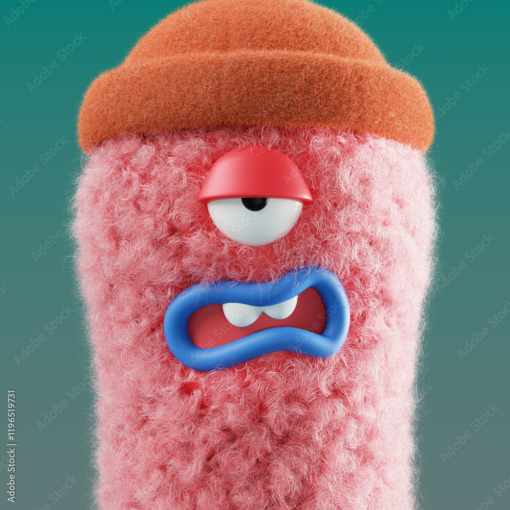 3d fluffy comic character fur face texture with emotion expression ...