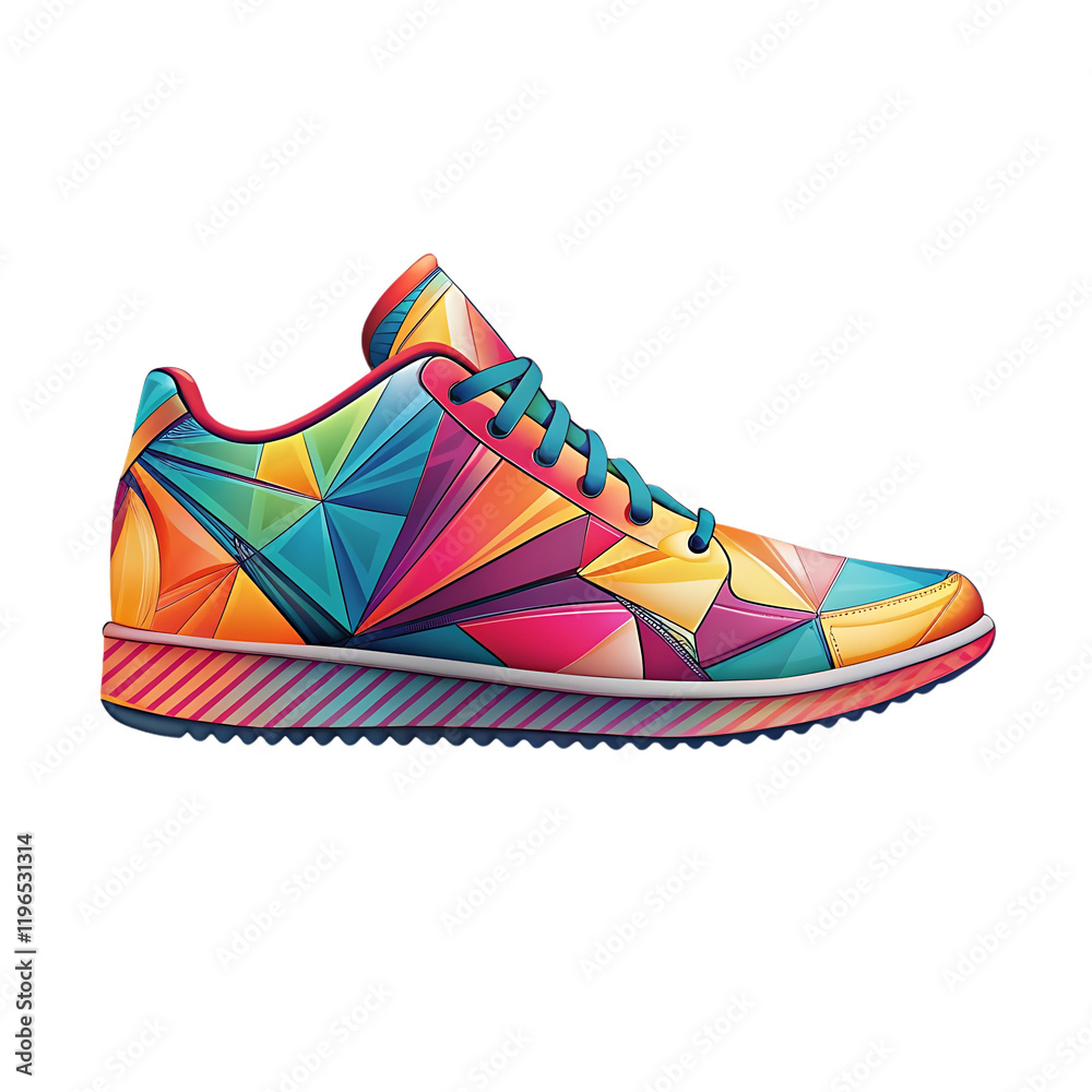 Colorful shoe with a blue and green shoelace. Isolated, on transparent ...