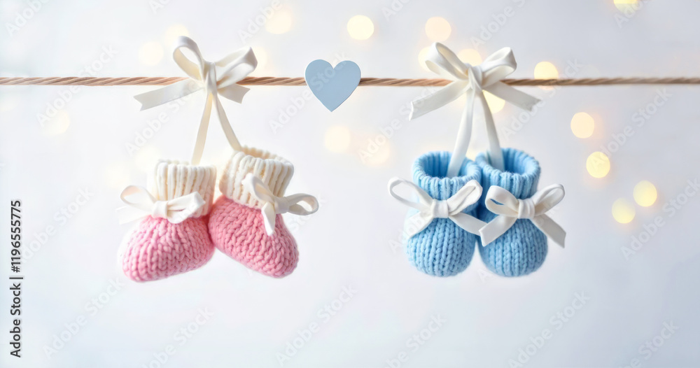 Gender reveal invitation or banner template with pink and blueknitted ...