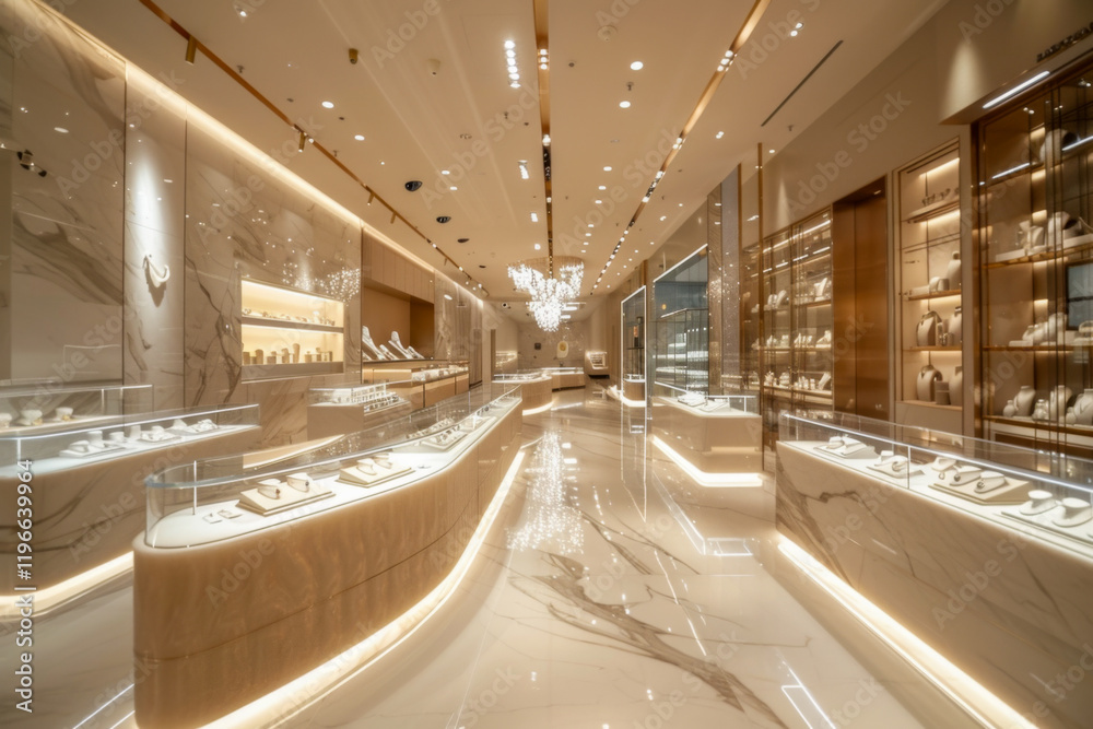 Marble floors and sophisticated glass display cases line the ...
