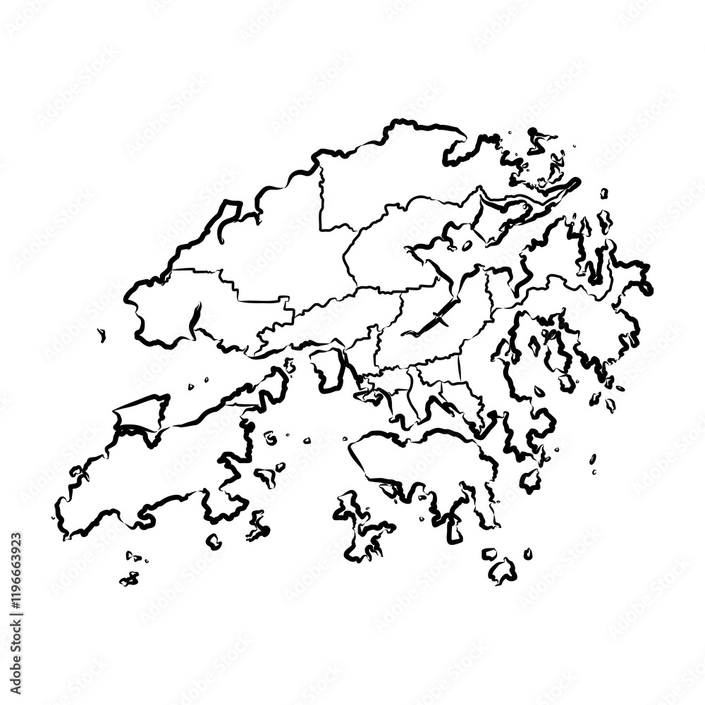 Hand drawn map of Hong Kong back school background. Vector Illustration Hong Kong map, vector ...