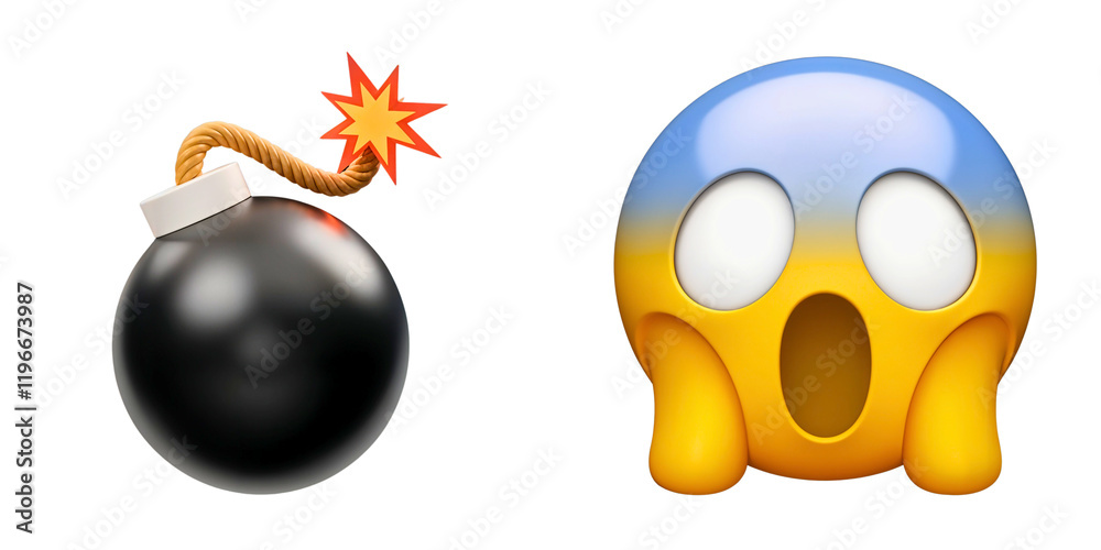 Explosive emoji symbols representing danger and surprise Stock Photo ...