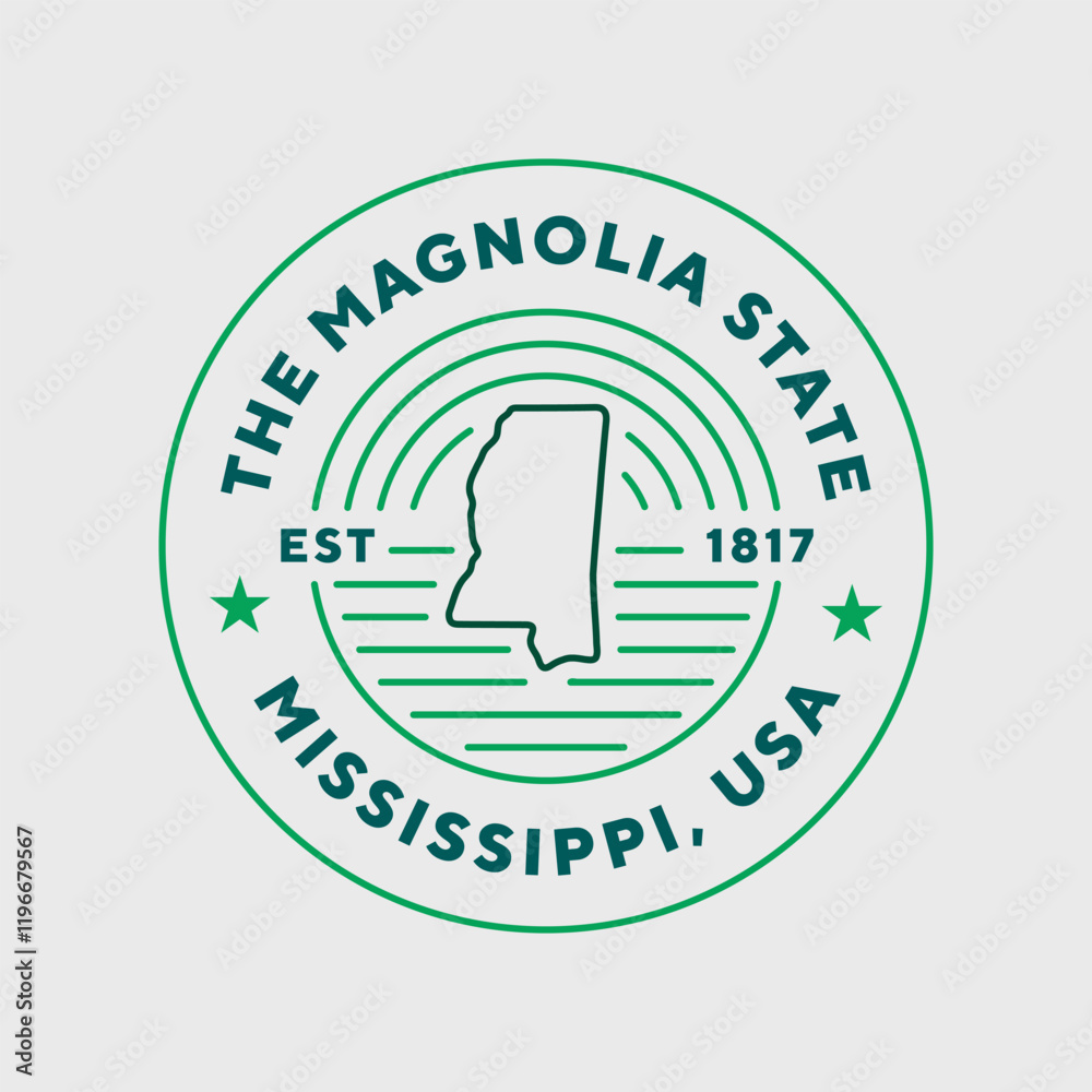 Mississippi travel logo. The Magnolia State. Editable stroke. Stock ...