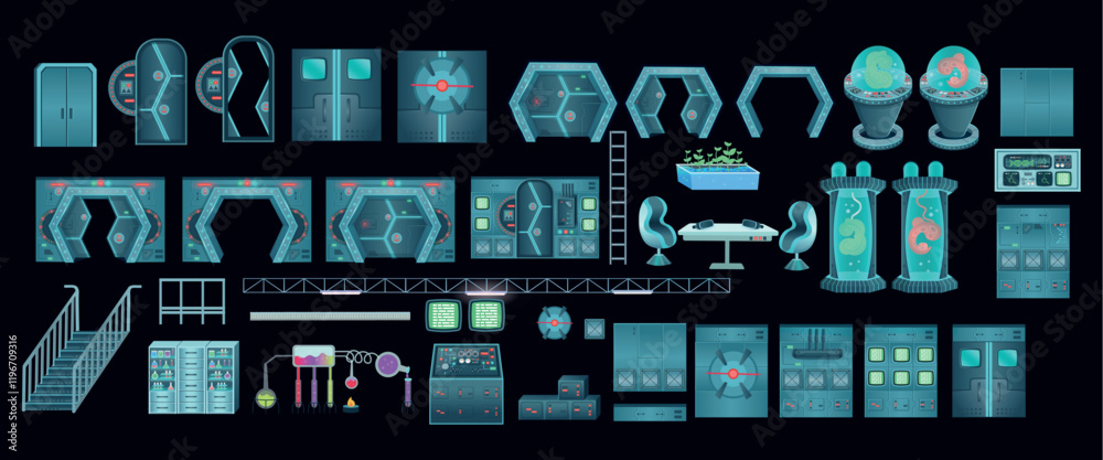 Spaceship interior, laboratory set. Large constructor, elements for ...