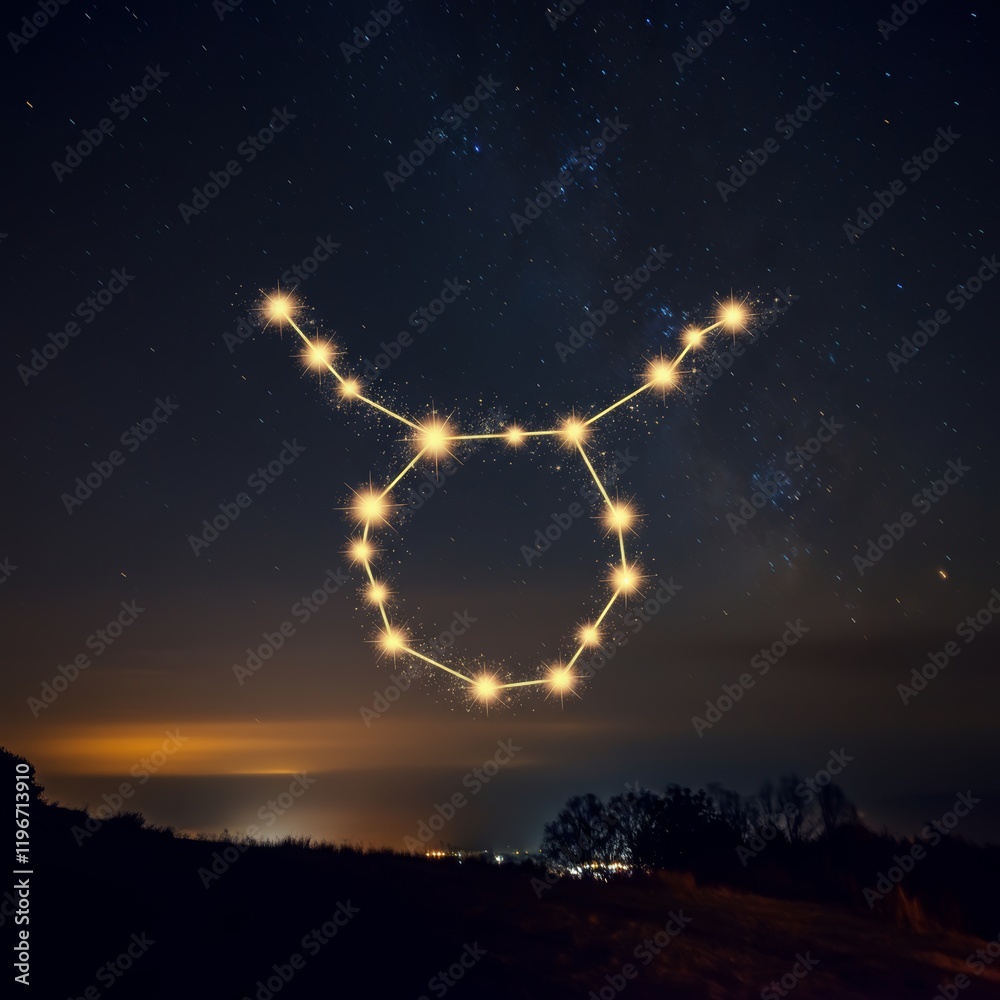 Glowing Taurus constellation under a starry night sky. Astronomy ...