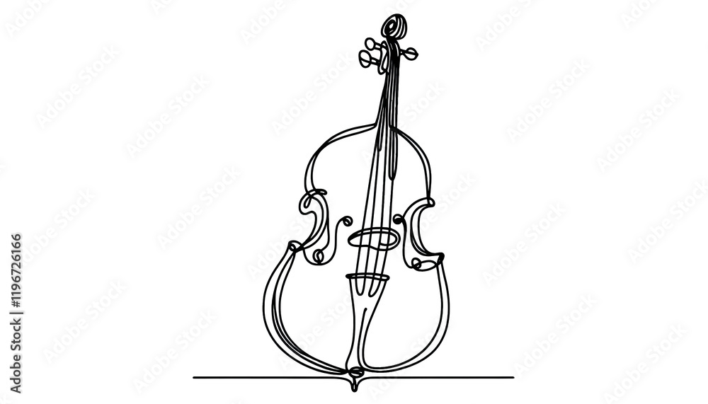 Contrabass music instrument One line drawing of acoustic guitar ...