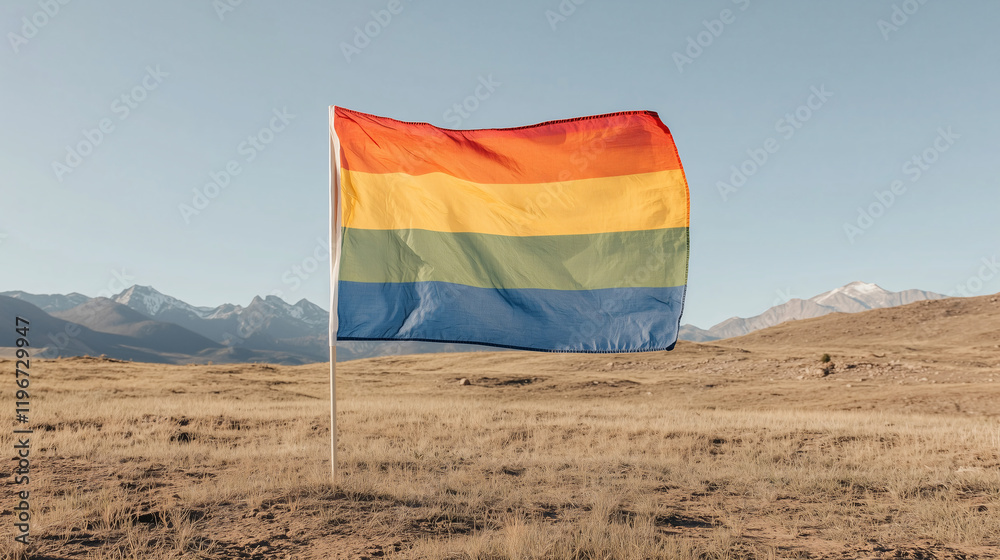 Pride Flag in Open Landscape: A vibrant rainbow LGBTQ+ pride flag ...