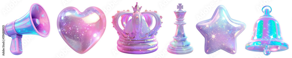 PNG Holographic cosmic icons collection, element set on transparent ...