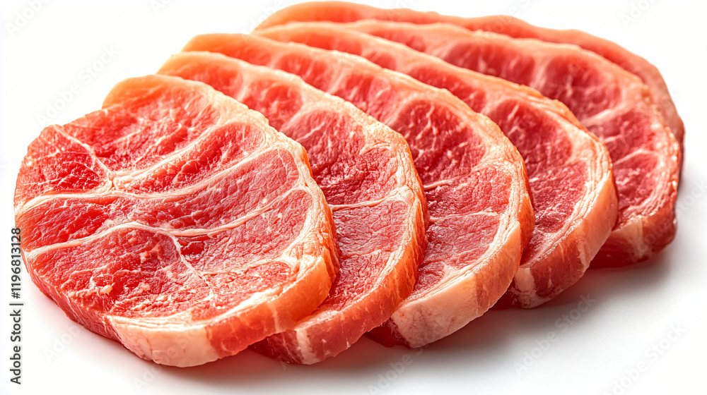 Set of raw slices of pork meat, isolated on transparent background ...