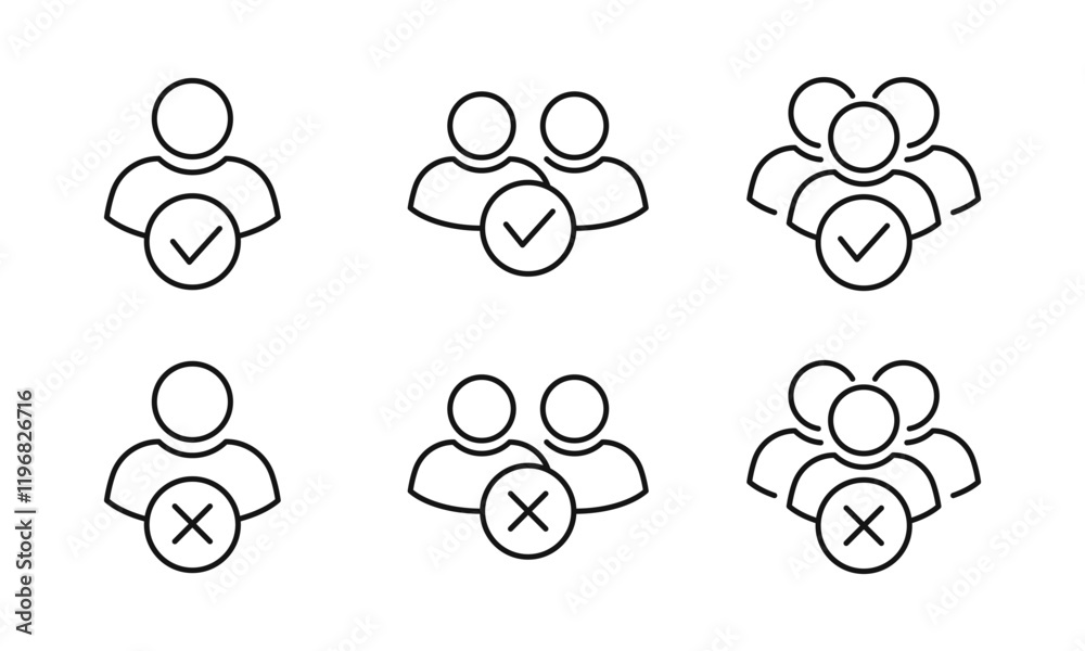 People icon set line style with checkmark and x mark. Perfect for group ...