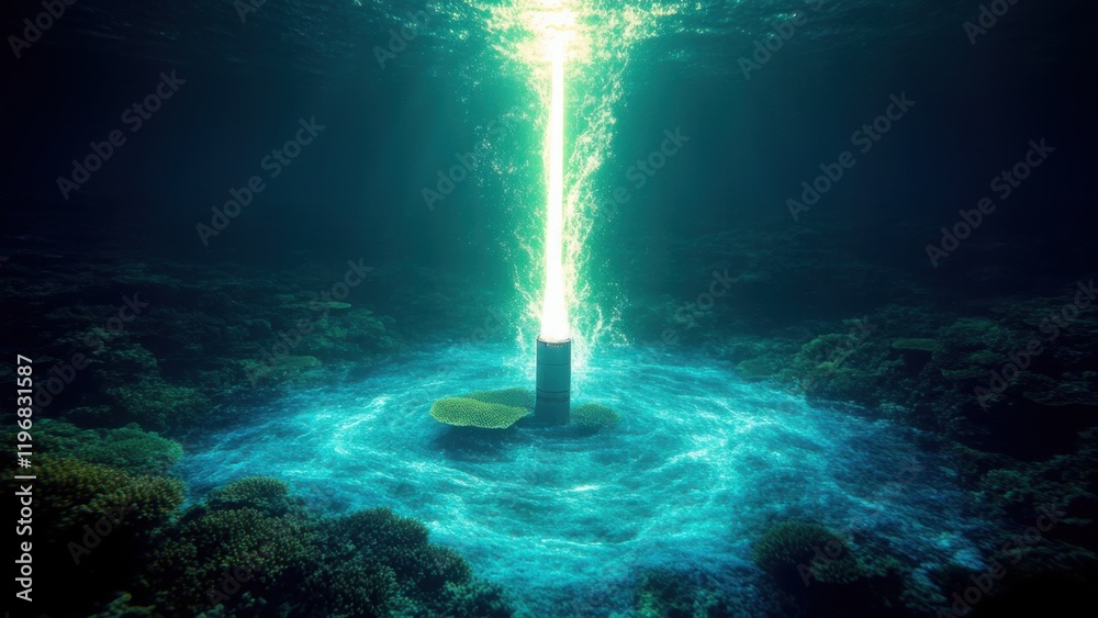 Stream of water transforms into electric blue light, symbolizing the ...