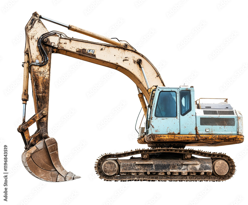 Powerful Rusty Excavator on Construction Site - Heavy Duty Earthmoving ...