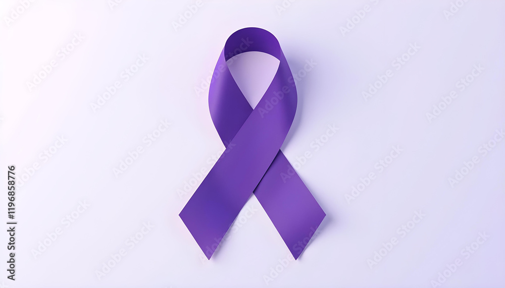 Lazo morado con fondo blanco. Símbolo del cáncer de mama y del ...