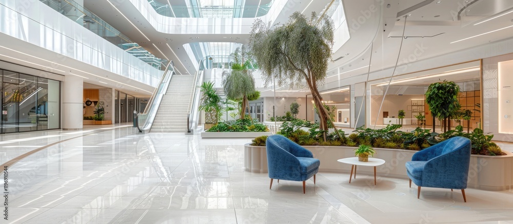 Interior design of an empty modern shopping mall with a glass ceiling ...
