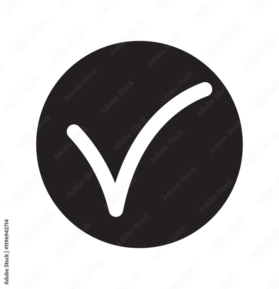 Black check mark icon in a circle. Tick symbol in black color, vector ...