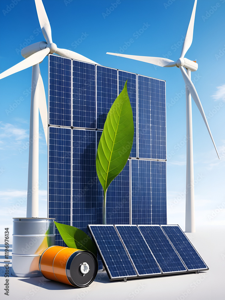 Future clean energy concept combining fossil fuel with renewable ...
