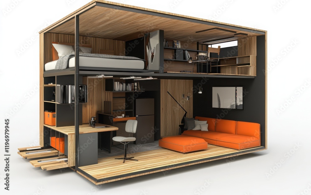 A detailed floor plan of a compact urban studio with a smart ...