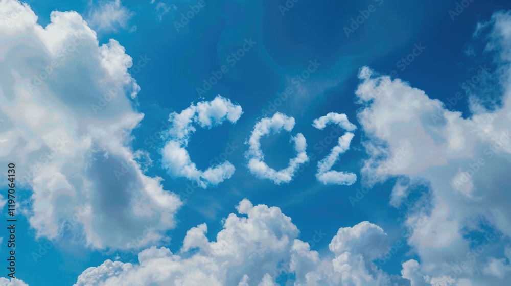 CO2 text made of clouds in the sky: Climate change concept and global environmental impact ...