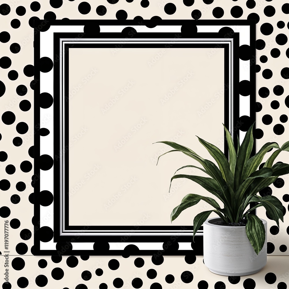 Bold black and white polka dot borders adding a playful and retro feel ...