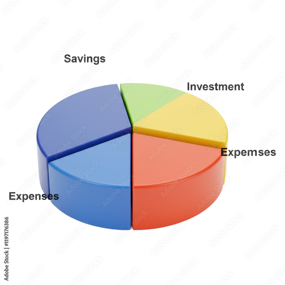 Pie Chart Split into Segments Labeled Savings, Investment, and Expenses ...