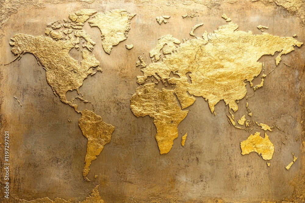 Antique Gold World Map with Elegant Textures for Invitations and ...