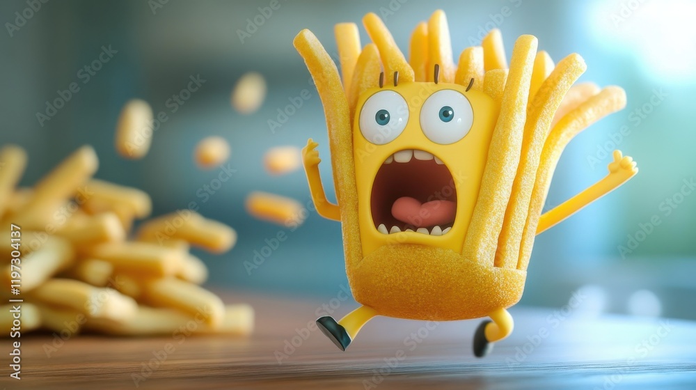 Cute Cartoon French Fry Character Running Scared Stock Photo | Adobe Stock