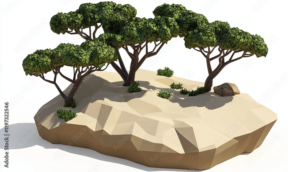 Low poly island with trees on sand dune, isolated, ideal for ...